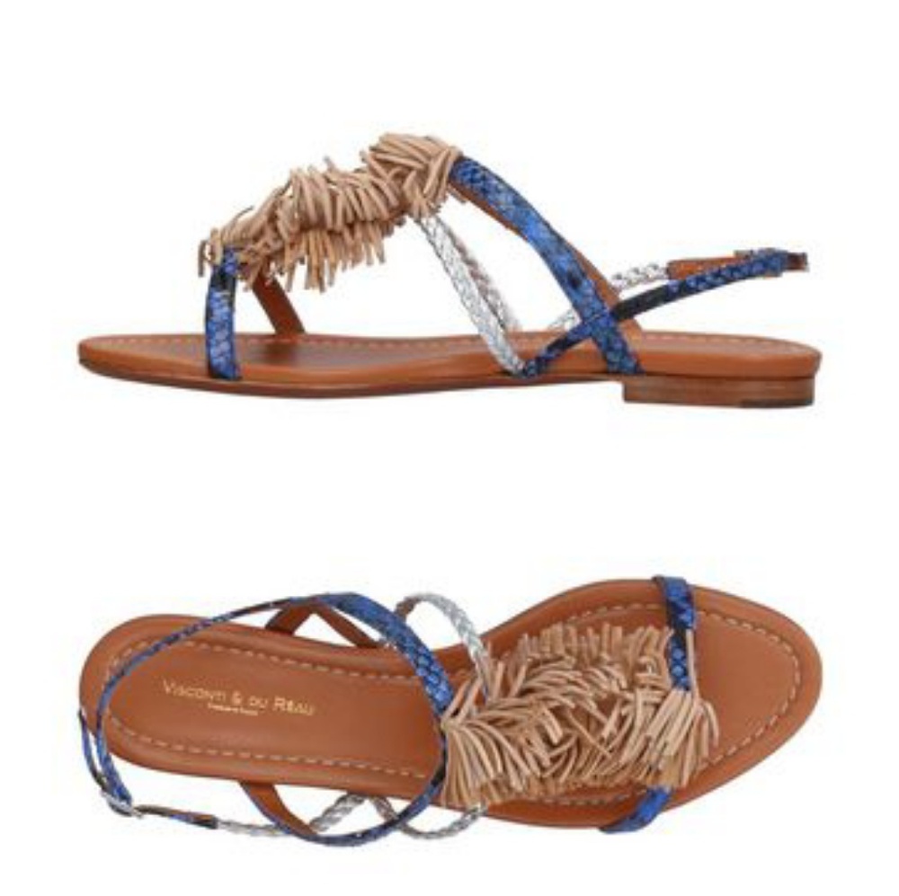$299 Visconti & Du Reau Blue Snake Fringe Sandal - Gem